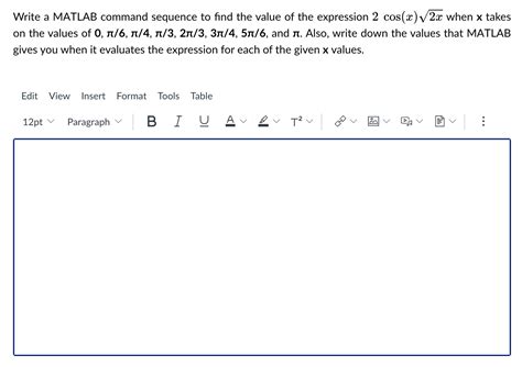 Solved Write A Matlab Command Sequence To Find The Value Of