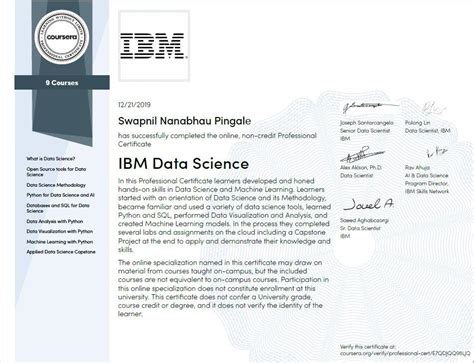 Swapnil Pingale On Linkedin Ibm Datascience Machinelearning Certificate