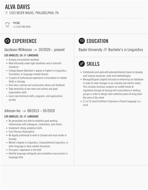 Language Resume Samples Velvet Jobs