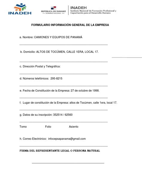 Formulario De Información General Empresarial Pdf Negocios