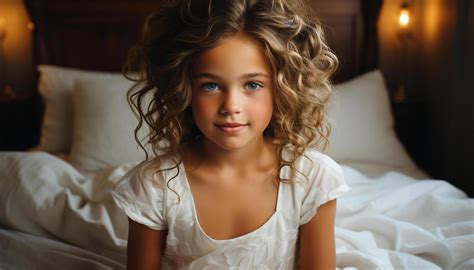 Ai Generated Cute Girl Smiling Lying On Bed Looking At Camera Generated By Ai 39654899 Stock