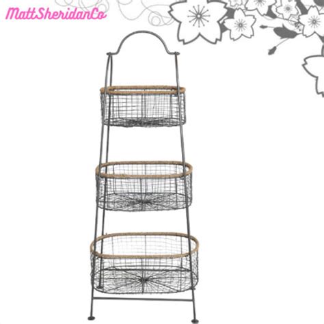 Black 3 Tier Removable Baskets Stand Made Of Metal And Rattan Etsy