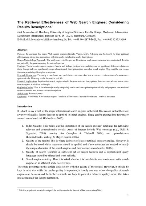 Pdf The Retrieval Effectiveness Of Web Search Engines Considering