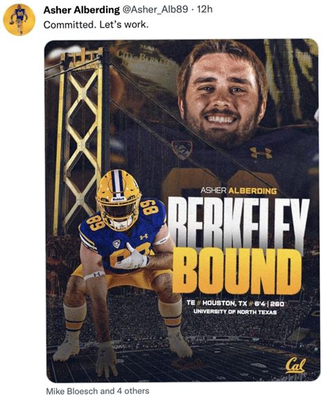 Cal Football Bears Lands Another Tight End Out Of The Transfer Portal