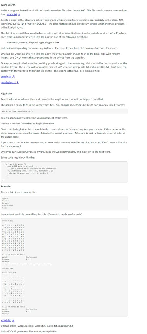 Solved Word Search Write A Program That Will Read A List Of