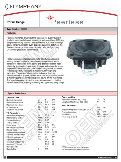 Peerless Tymphany 830986 China Pdf Electronic Engineering