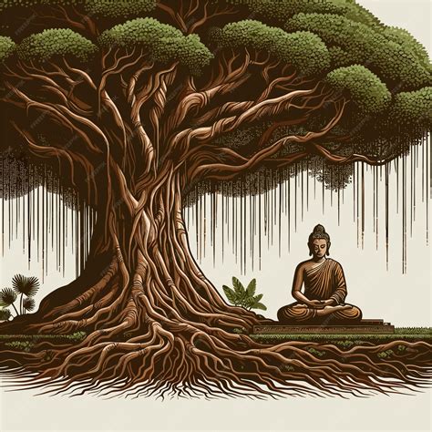 Premium Vector A Lord Buddha Meditating Beneath Bodhi Tree