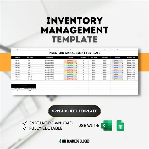 Inventory Management Template Stock Control Spreadsheet Inventory
