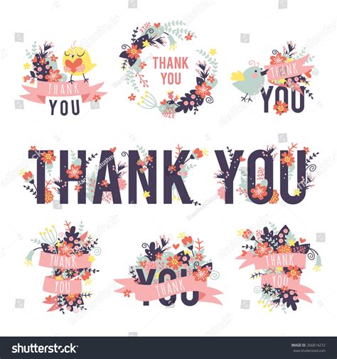 Spring Thank You Set Pink Illustrations Stock Vector Royalty Free