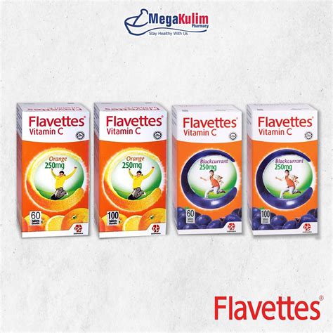 Flavettes Vitamin C 250mg Orange Blackcurrant 60 Tab 100 Tab Shopee Malaysia