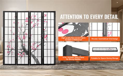Vevor Room Divider 4 Panel Japanese Room Divider Screen Wood Folding