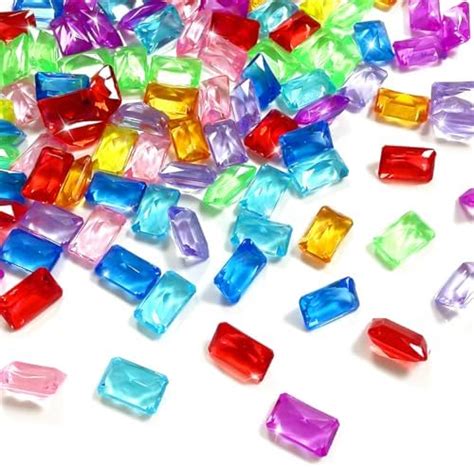 Welane Acrylic Gems 100 Pcs Colorful Rectangle Gemstones For Home Decor Party Favors 18 X