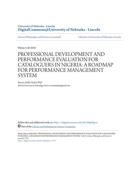 Pdf Professional Development And Performance Evaluation For Cataloguers In Nigeria A Roadmap