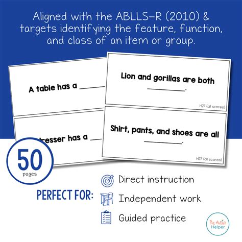 Fill In Feature Function And Class Task Cards [ablls R Aligned To H