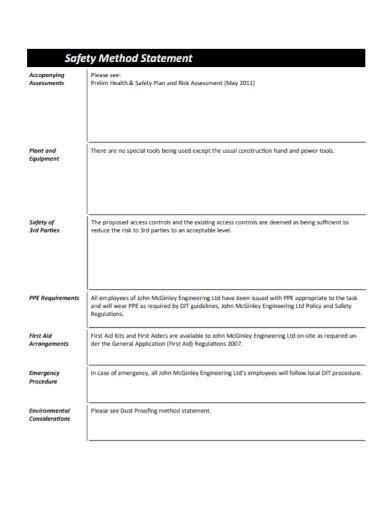 Free 10 Health And Safety Method Statement Samples Construction