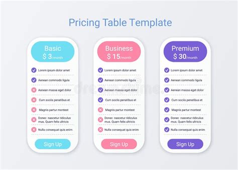 Price Table Comparison Template With 3 Columns Vector Illustration Stock Vector Illustration