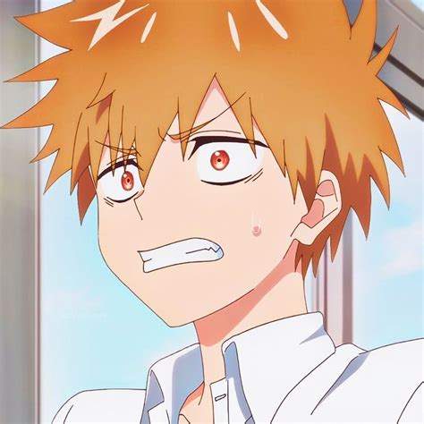 An Anime Character With Orange Hair And Red Eyes Looking At The Camera