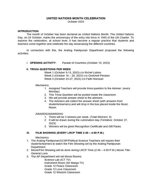 United Nations Month Celebration Proposal For Approval Pdf