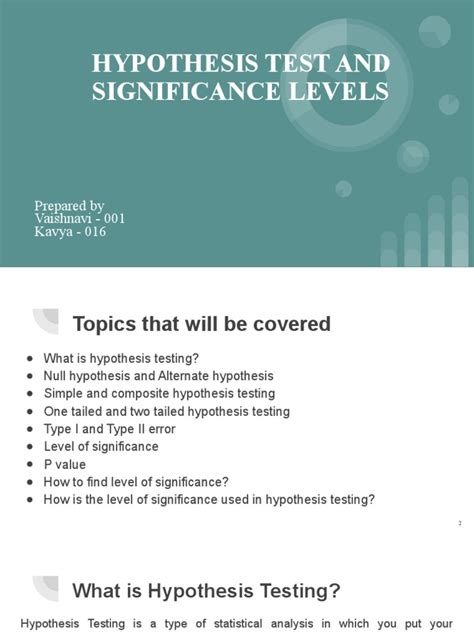 Hypothesis Test And Significance Level Pdf P Value Statistical Significance