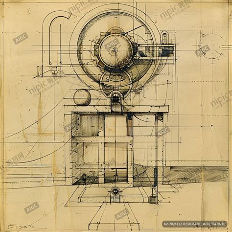Ai创作图工业绘图 工程画 电影手绘稿 扫描建筑画 设计师手稿 带插图的手稿 剖透视 建筑手稿 路易波士设计画 大师原稿 建筑线勾图 Artdeco线框 定帧图 设计图稿 工程制图nipic