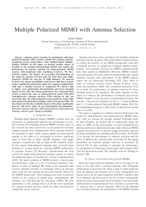 Pdf Multiple Polarized Mimo With Antenna Selection