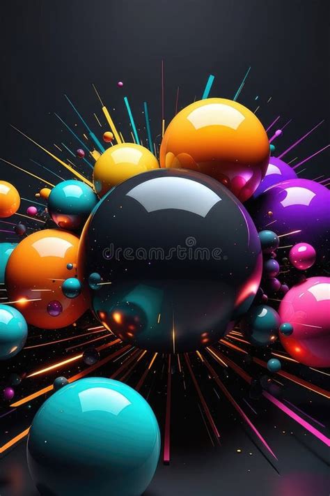 Colorful 3d Glossy Spheres Creative Background Vertical Composition Stock Illustration