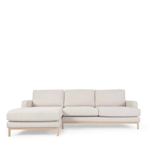 Strukturstoff Ecksofa In Creme And Buche Mit Drei Sitzplätzen Adejano