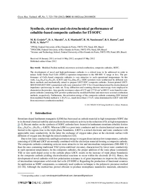 Pdf Synthesis Structure And Electrochemical Performance Of Cobaltite