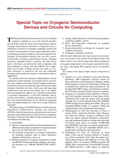 Pdf Special Topic On Cryogenic Semiconductor Devices And Circuits For
