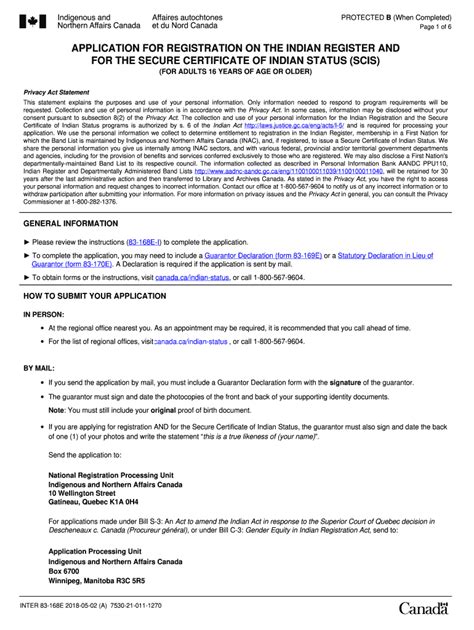 Adult Application For Registration On The Indian Register And Adult