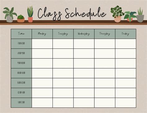 Blank Weekly Class Schedule Template