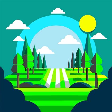 Green Garden Flat Grass With Sun Clouds Vector Illustration Flat 2 Premium Ai Generated Vector