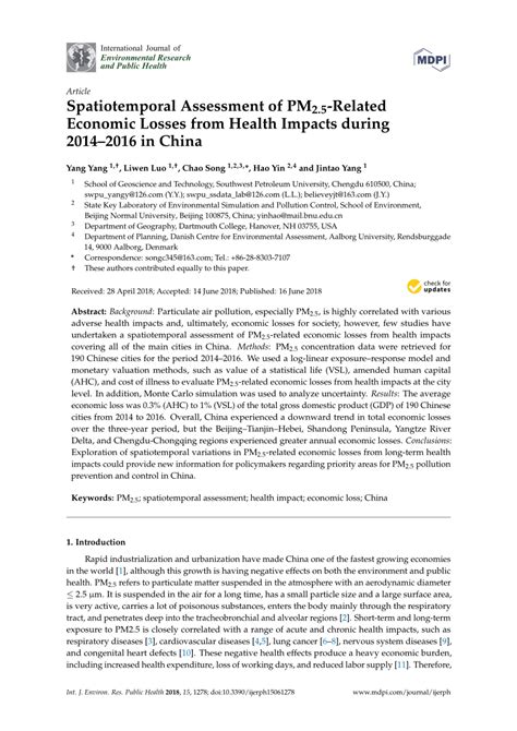 Pdf Spatiotemporal Assessment Of Pm2 5 Related Economic Losses From Health Impacts During 2014