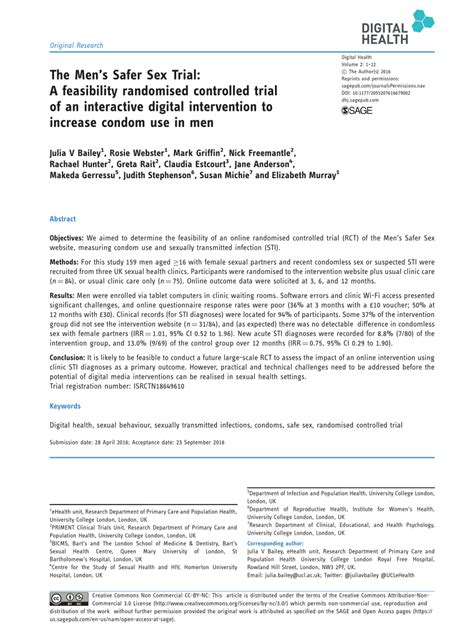 Pdf The Mens Safer Sex Trial A Feasibility Randomised Controlled