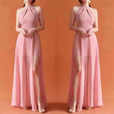 6972 Us Turtle Neck Design Elegant Long Gown Party Dress Shopee