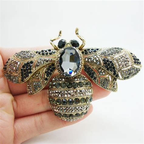 독특한 블랙 꿀벌 라인 석 크리스탈 곤충 브로치 핀 여성 브로치 Womens Brooches Black Crystals