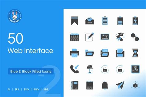 50 Web Interface Blue And Black Icons