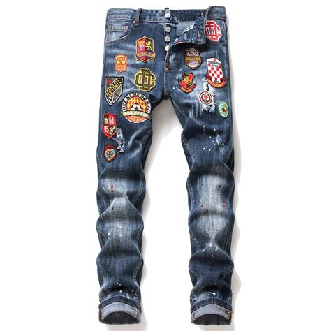 Känt Märke Herr Smala Jeans Rippade Jeans För Män Vicedeal