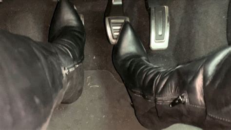 Pedal Pumping And Driving In Knee High Leather Stiletto Heeled Boots
