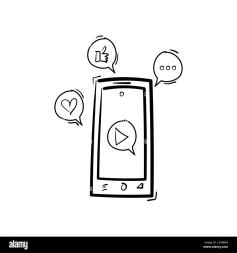 Mobile Video Play Social Media Share Icon Doodle Illustration Stock