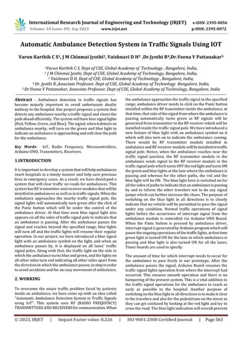 automatic ambulance detection system in traffic signals using iot pdf