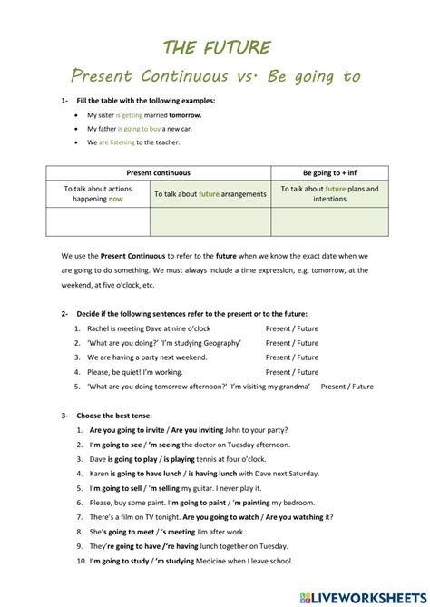 Present Continuous Vs Be Going To Worksheet