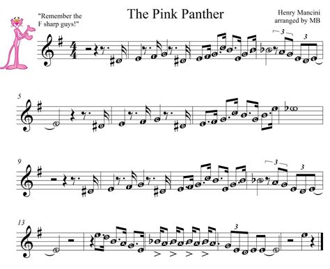 Free Printable Alto Saxophone Sheet Music Pink Panther