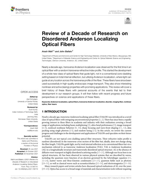 Pdf Review Of A Decade Of Research On Disordered Anderson Localizing Optical Fibers