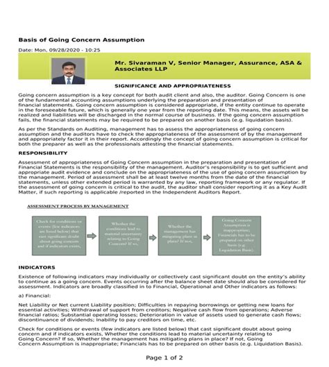 Basis Of Going Concern Assumption Asa Llp Asa And Associates Llp