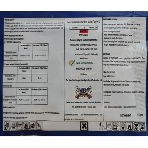 Wl Metsulfuron Methyl 60 Wg 25g The Mauritius Co Operative Agricultural Federation Ltd