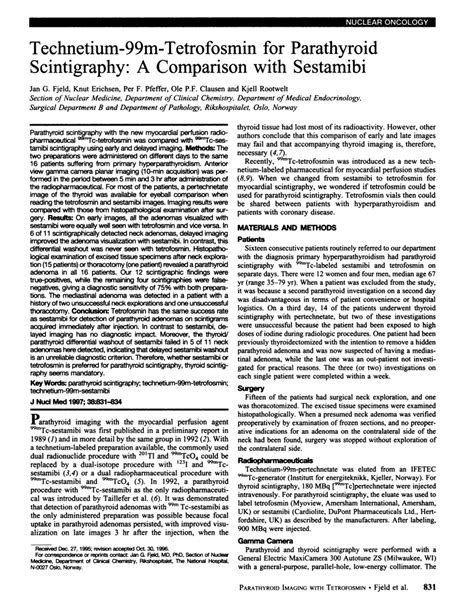 Pdf Technetium 99m Tetrofosmin For Parathyroid Scintigraphy A Comparison With Sestamibi