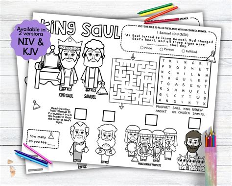 King Saul Activity Placemat Samuel Anoints Saul Bible Story Coloring