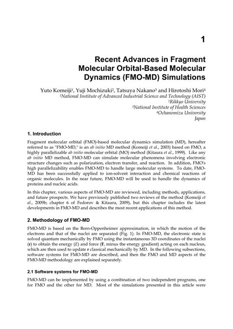 Pdf Recent Advances In Fragment Molecular Orbital Based Molecular