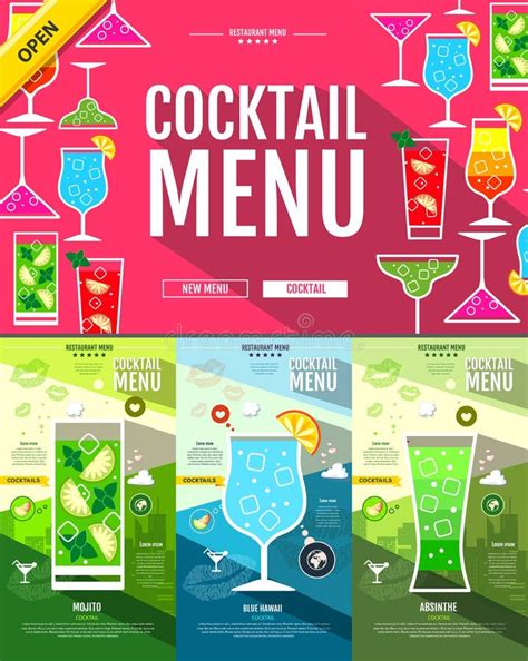 Flat Style Cocktail Menu Concept Web Site Design Stock Vector Illustration Of Beverages